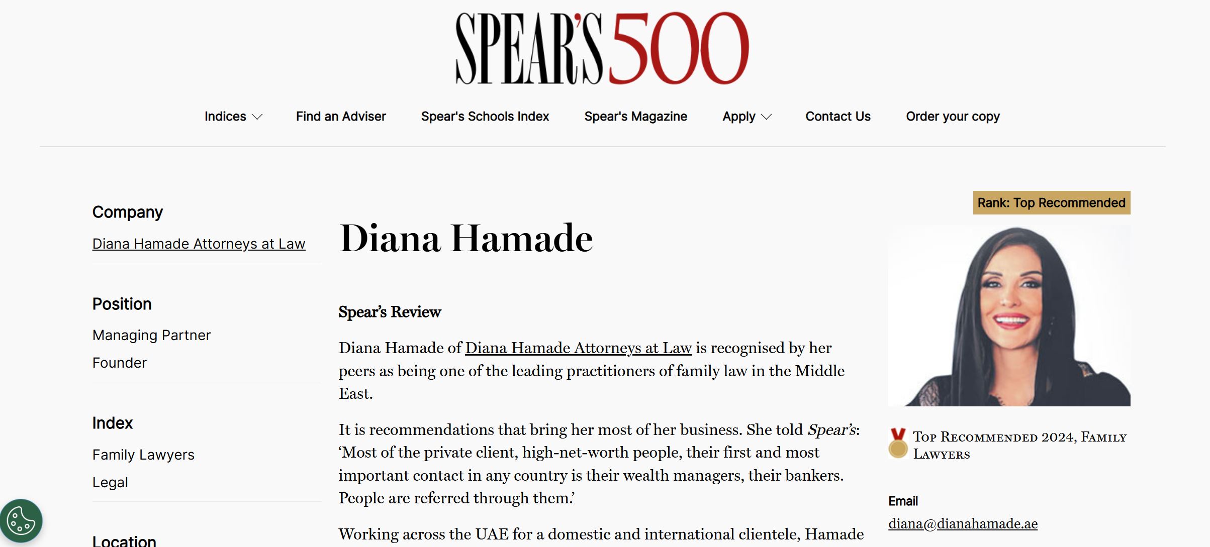 Diana Hamade Ranked Top Recommended Family Lawyer 2024 in the Spear's ...